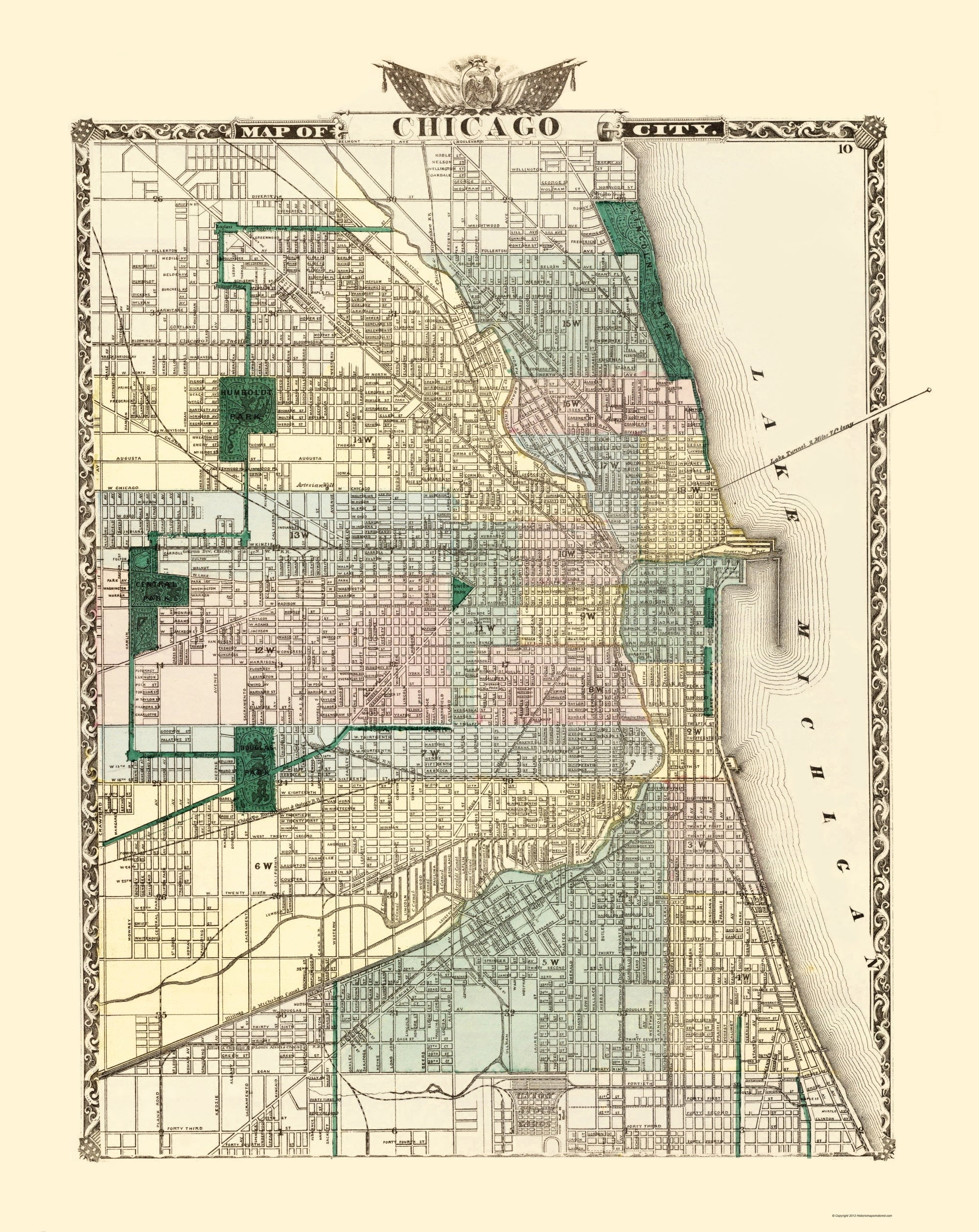 Historic City Map - Chicago Illinois - Warner 1870 - 23 x 28.93 ...