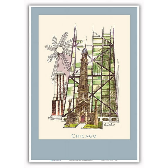 Chicago Illinois - Water Tower - Vintage Travel Poster by David Klein c ...