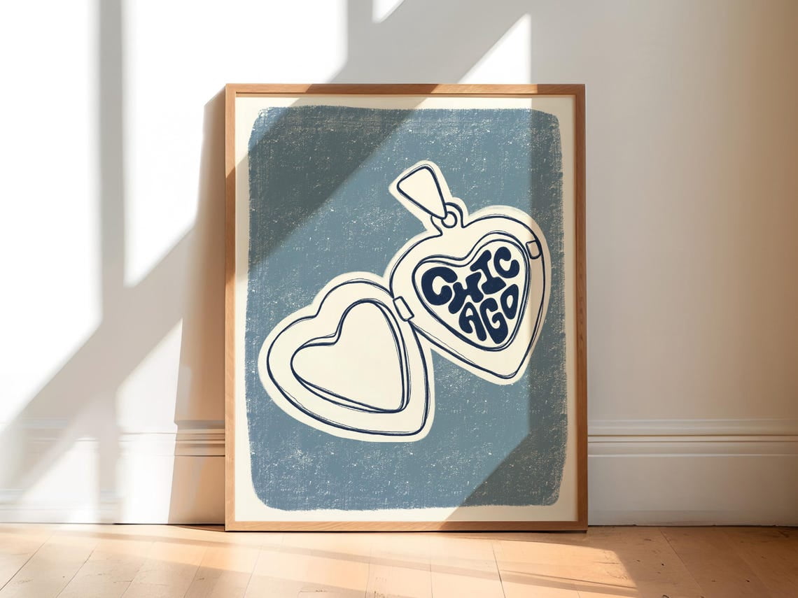 Chicago Locket Art Print, Chicago Wall Art, Heart Locket Poster ...