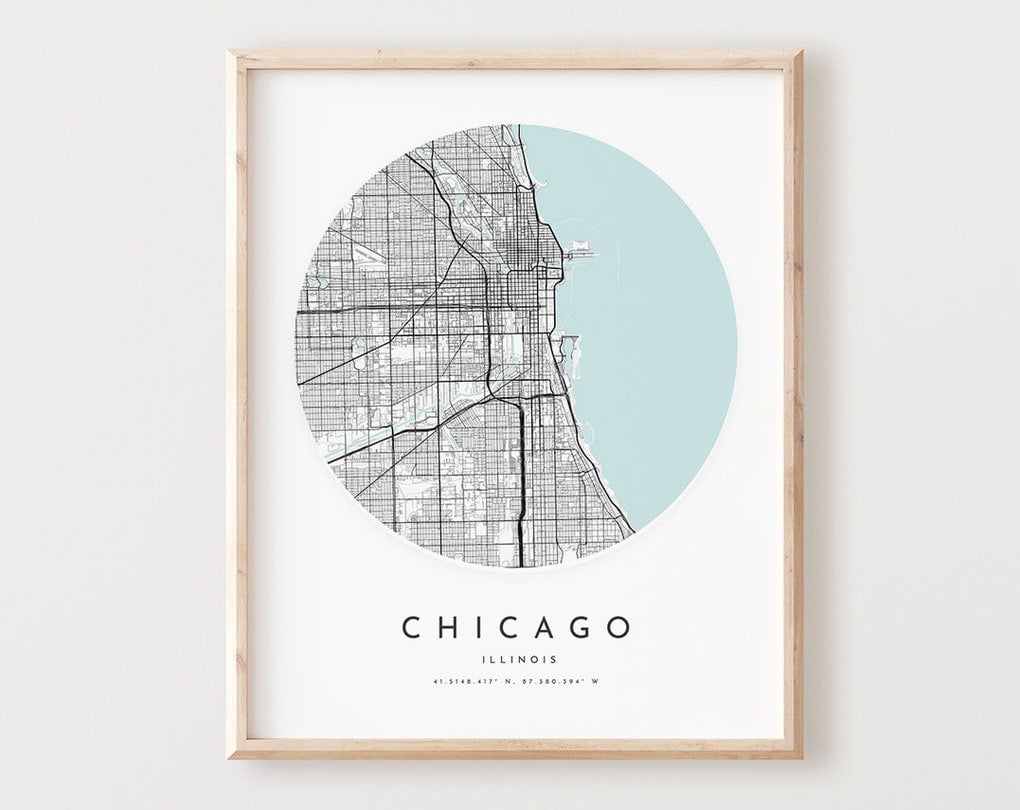 Chicago Map Print, Chicago Map Poster City Wall Art, Il Road Map ...