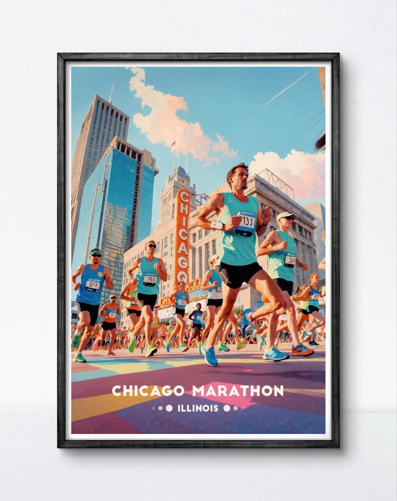 Chicago Marathon Poster – Iconic Running Event, City Skyline, Vintage ...