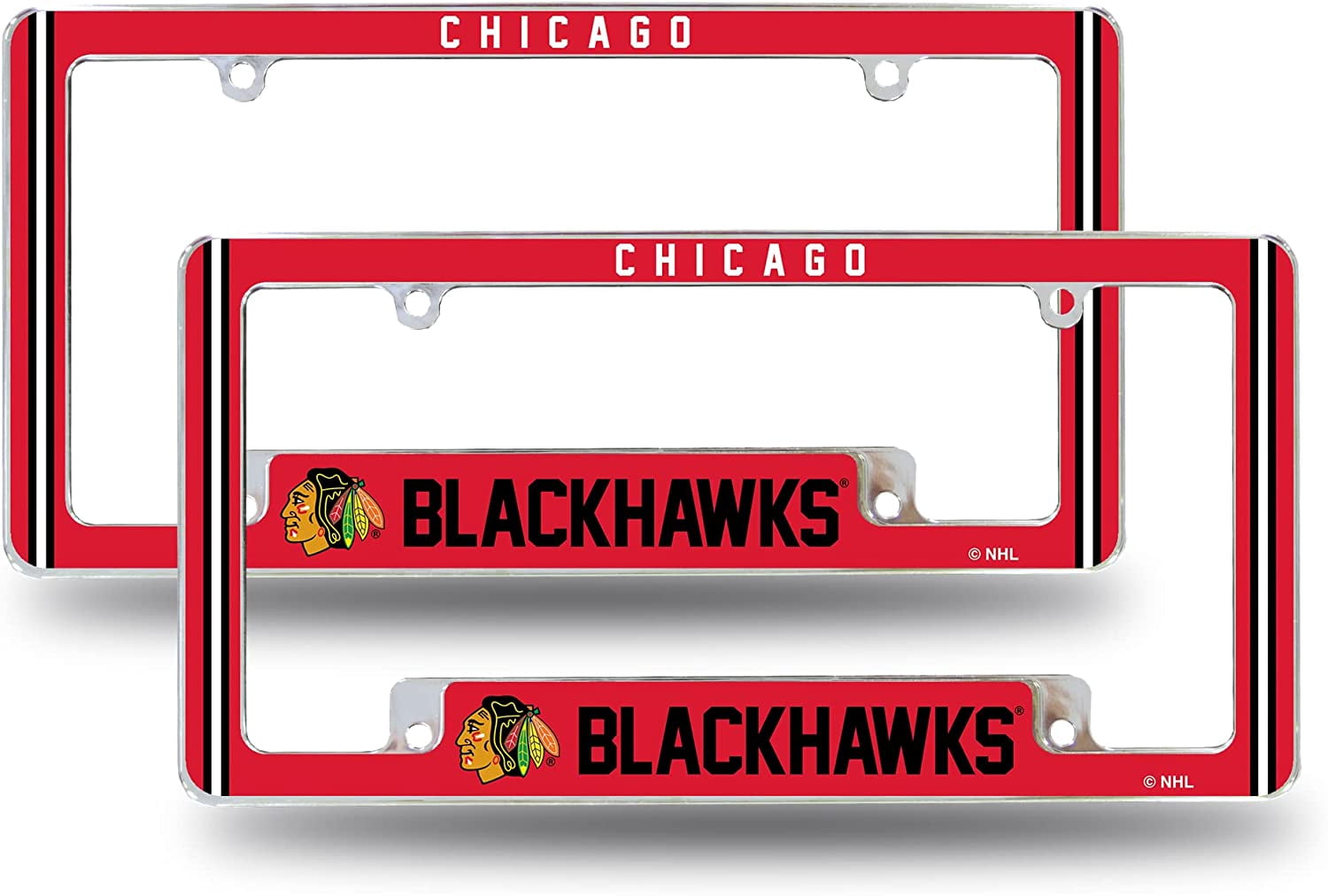 Chicago Hockey Blackhawk's (Set of 2) Chrome Metal License Plate Frames ...