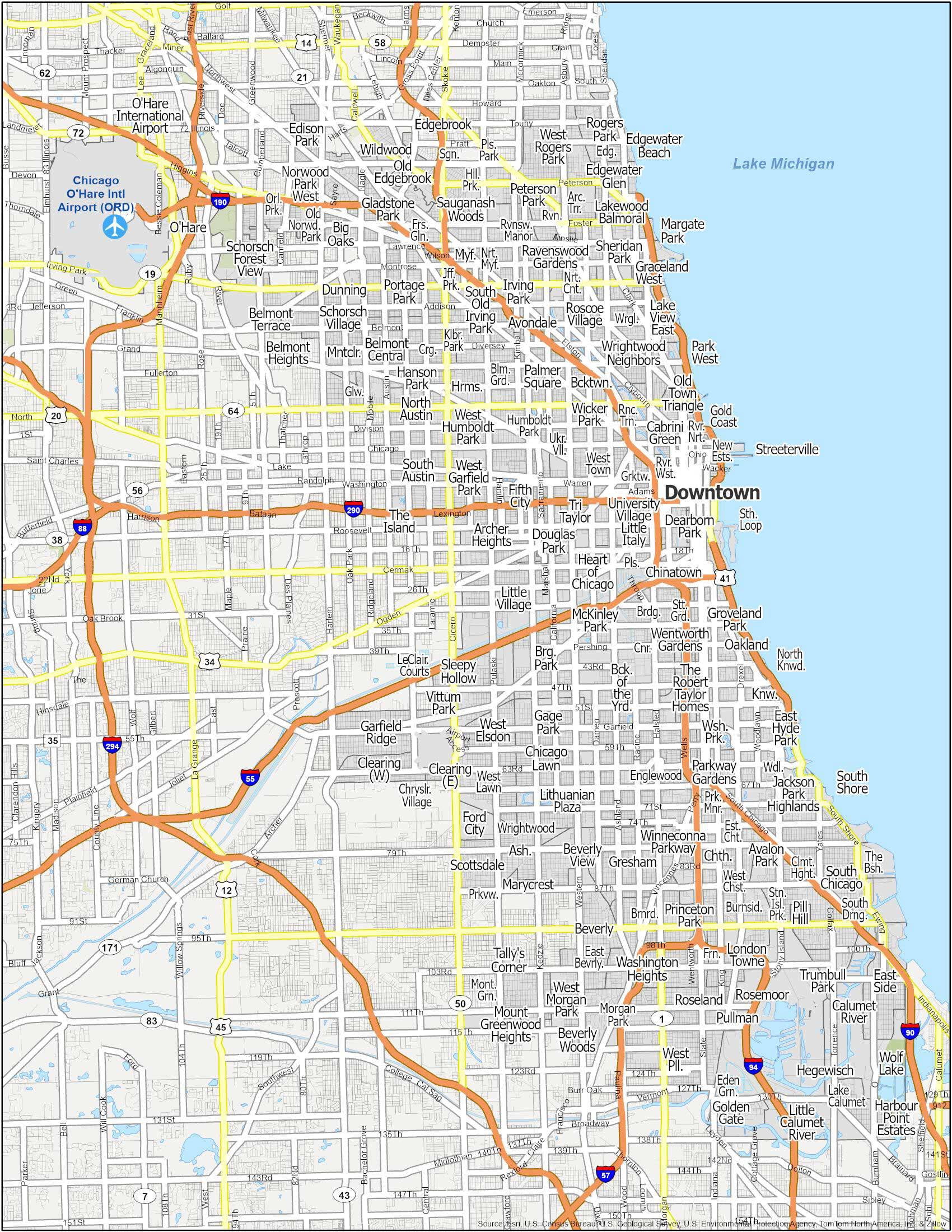 Chicago Neighborhood Map GLOSSY POSTER PICTURE PHOTO PRINT BANNER ...