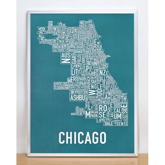 Chicago Neighborhood Map Poster, Chicago Typographic Map Print ...