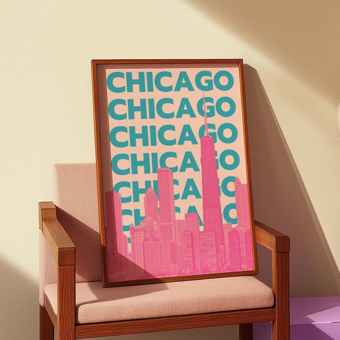 Chicago Print Print Pink And Blue Chicago Wall Art Chicago Illinois ...