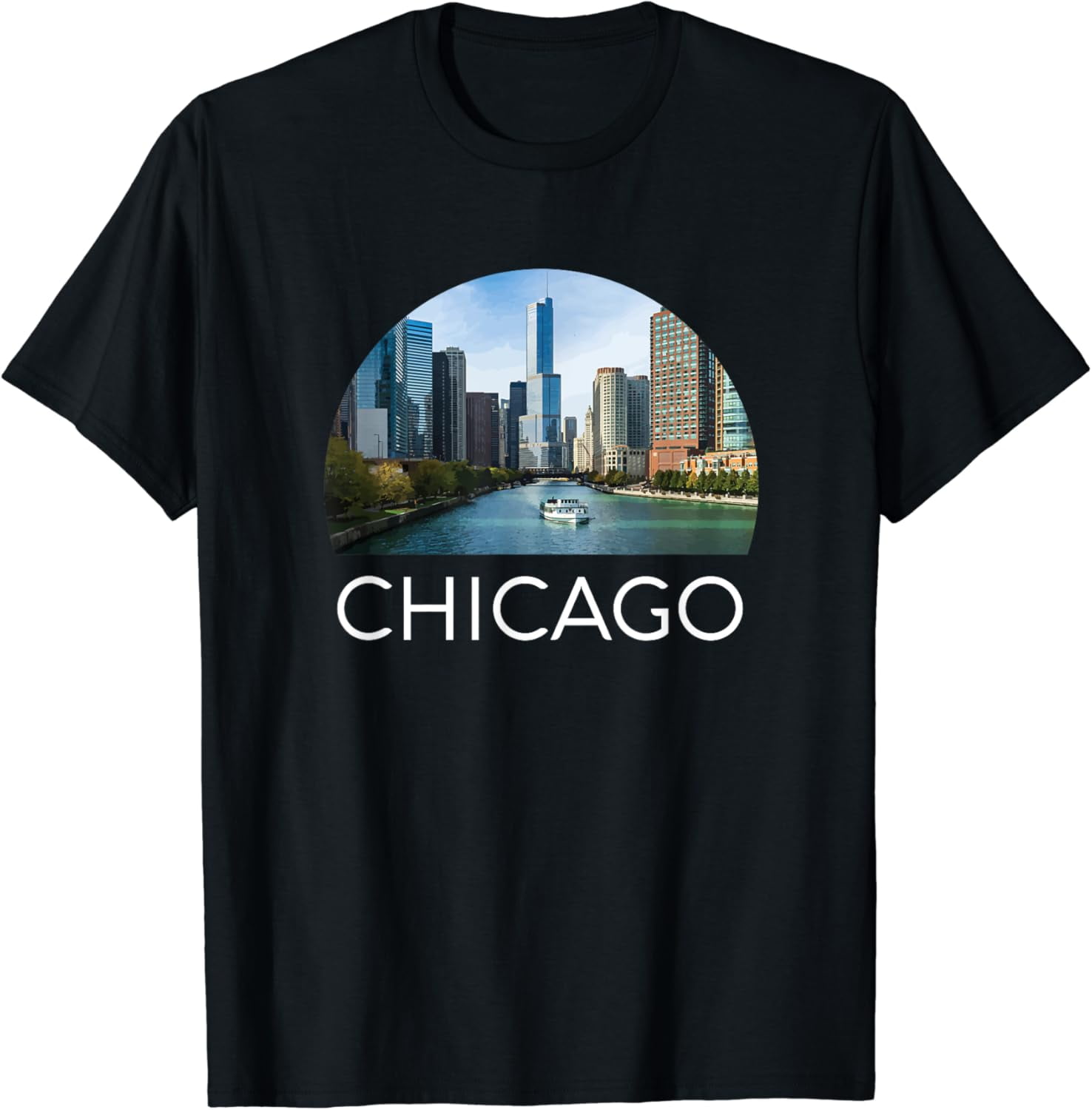 Chicago River Buildings Architecture Skyline Ferry Deep Dish T-Shirt ...