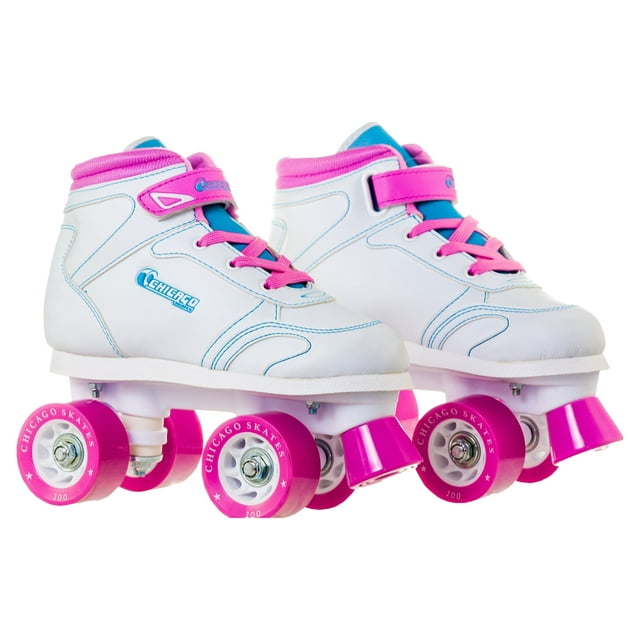 Chicago Skates Outdoor Kids Quad Roller Skates, Girls' White/Pink/Teal ...