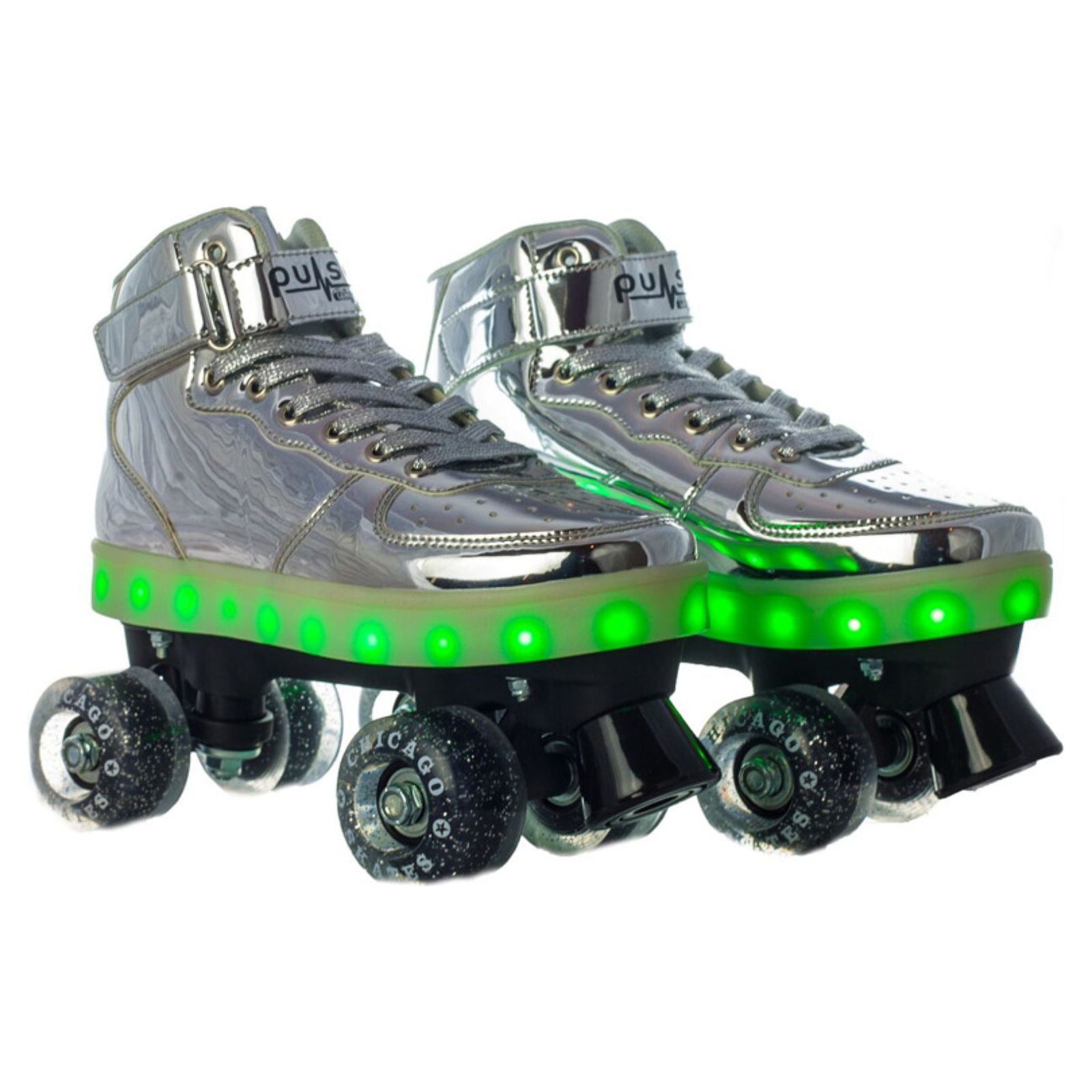 Chicago Skates Pulse Multi Flashing Quad Roller Skate, Silver, Size 3 ...