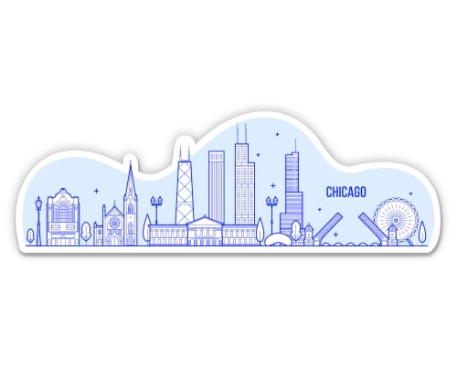 Chicago Skyline - 5" Vinyl Sticker - For Car Laptop I-Pad - Waterproof ...