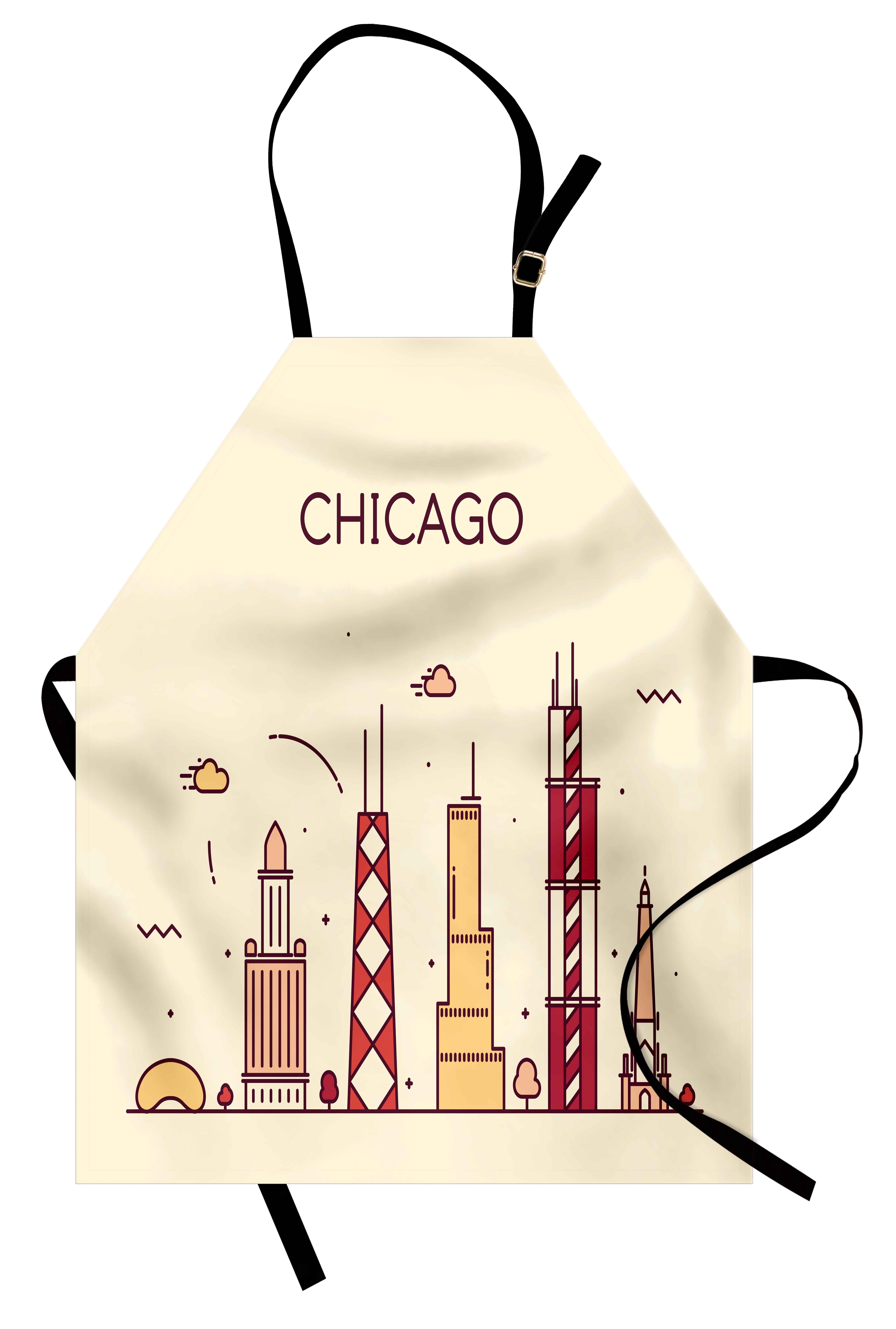 Chicago Skyline Apron, Hand Drawn Style American Town with Historical ...