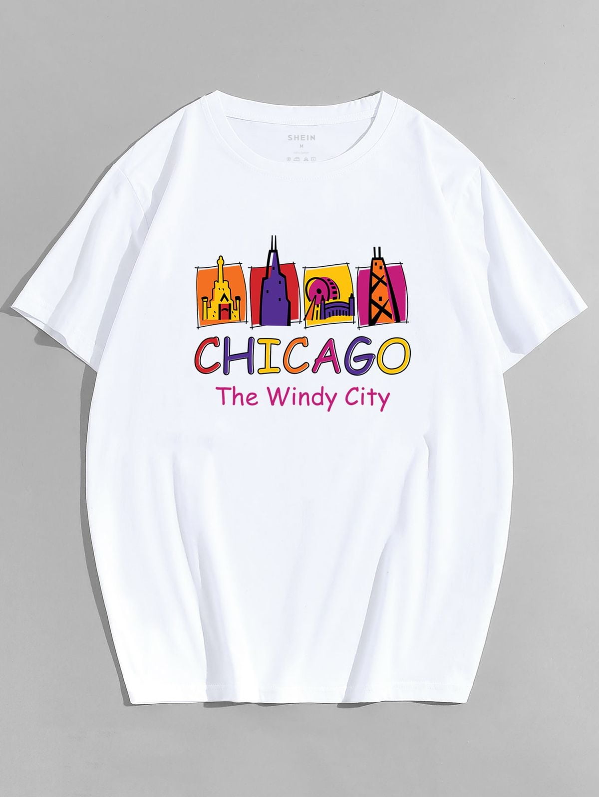 Chicago Skyline Art Tee with Windy City Lettering, Urban Architecture ...