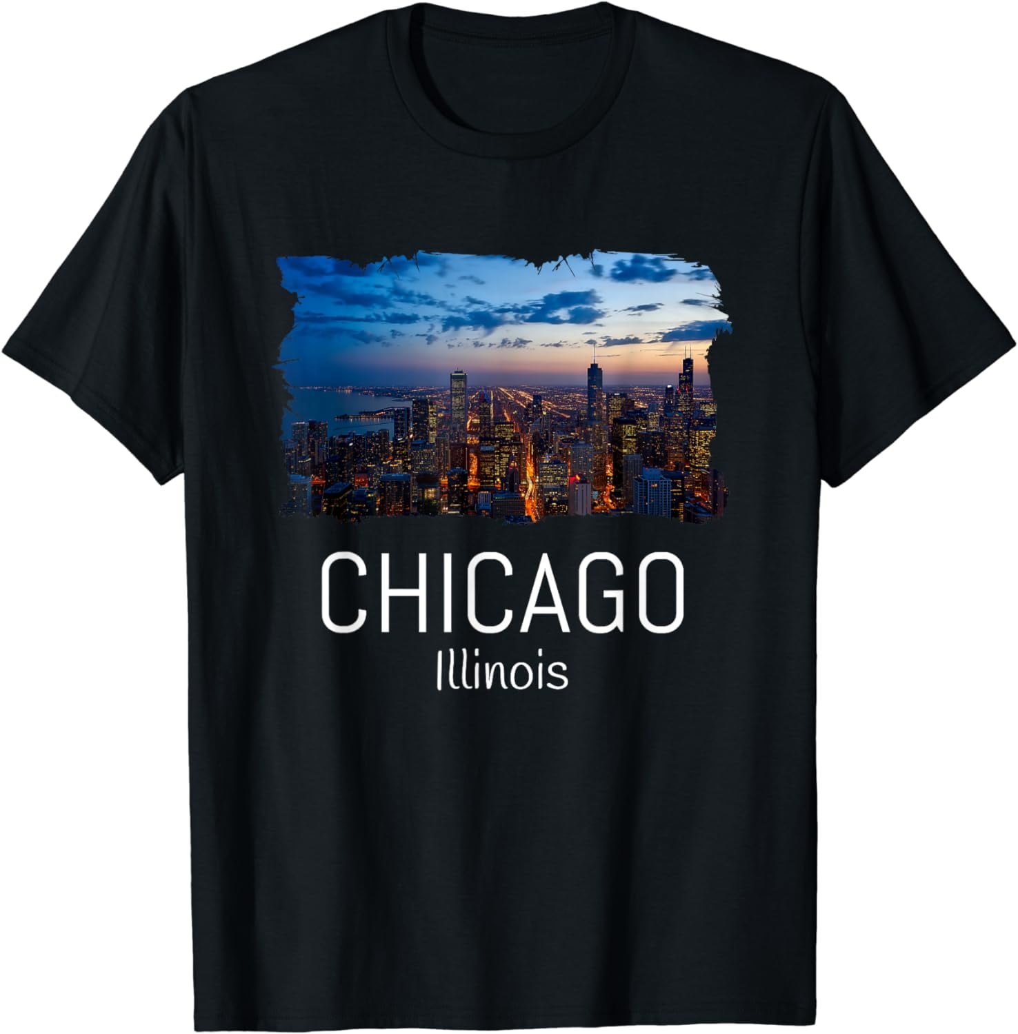 Chicago Skyline At Night Cool Souvenir Chicago Illinois T-Shirt ...