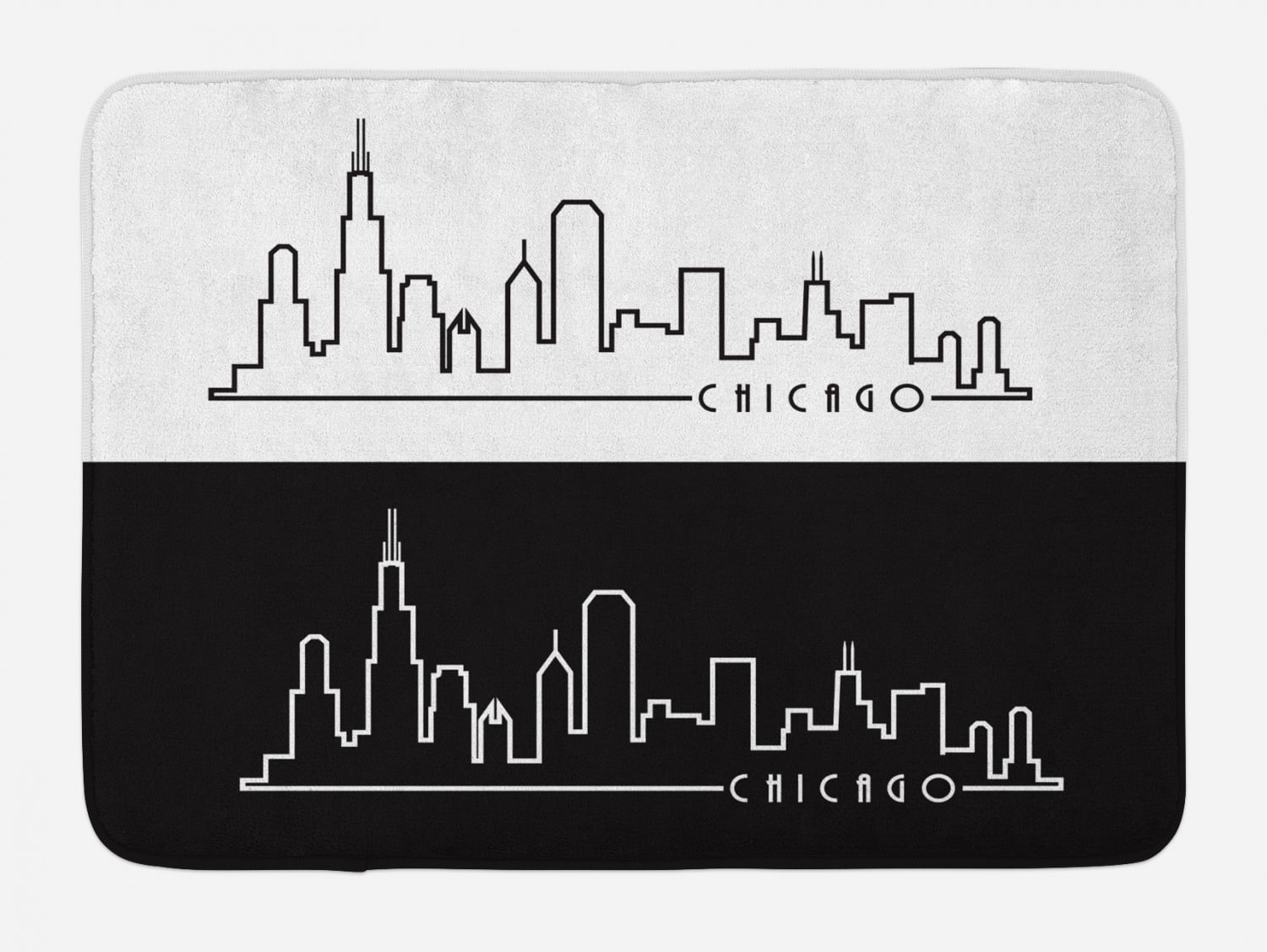 Chicago Skyline Bath Mat, Minimalist Style Urban Plan View City Chart ...