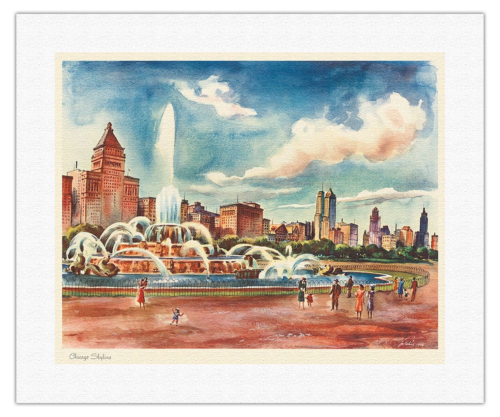 Chicago Skyline - Buckingham Fountain - United Air Lines - Vintage ...