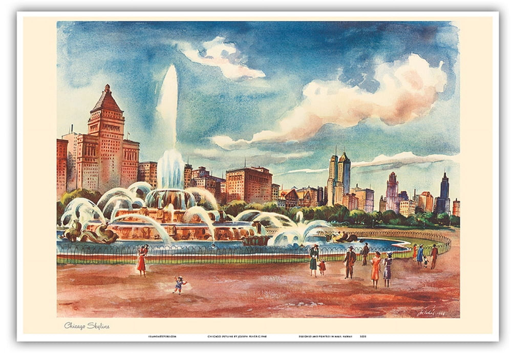 Chicago Skyline - Buckingham Fountain - United Air Lines - Vintage ...
