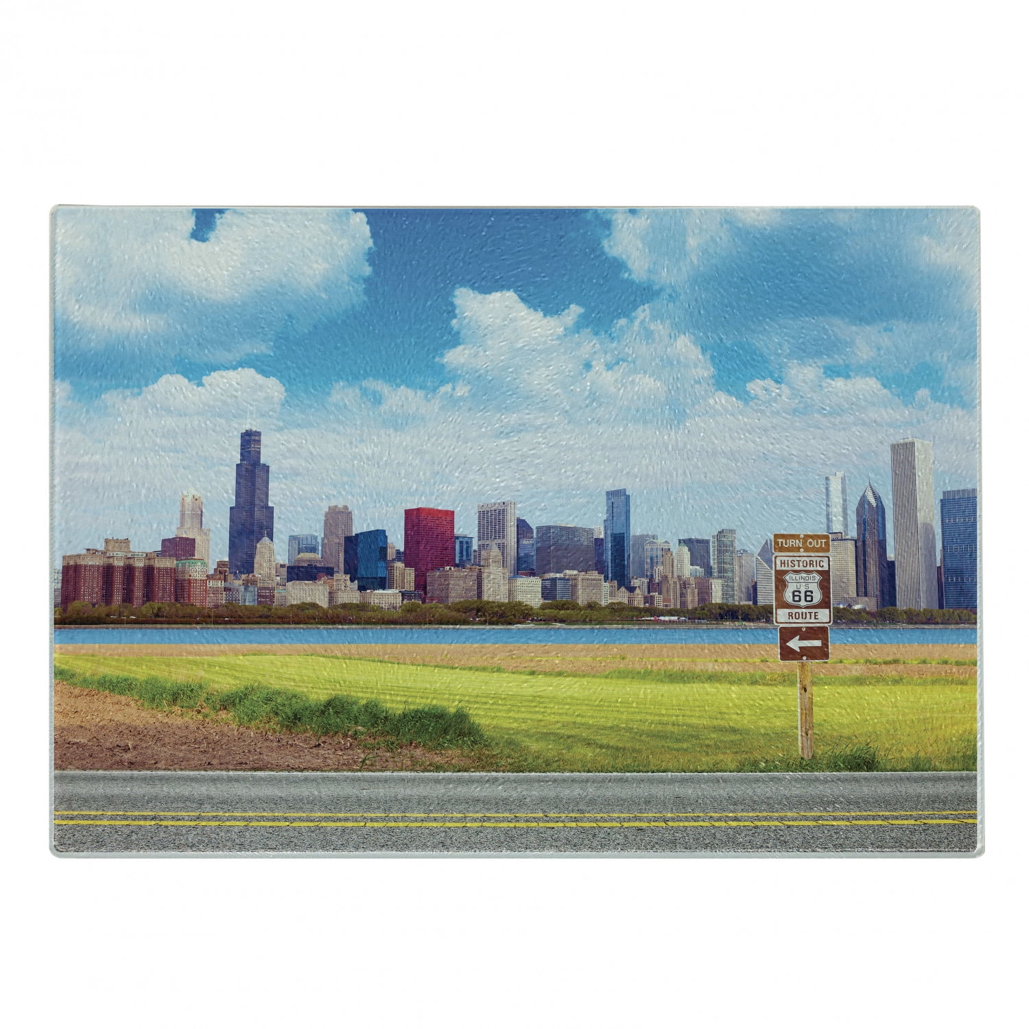 Chicago Skyline Cutting Board, Historical Route 66 Highway Background ...
