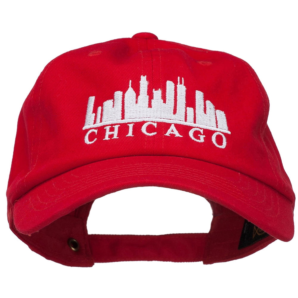 Chicago Skyline Embroidered Washed Cap - Red OSFM - Walmart.com