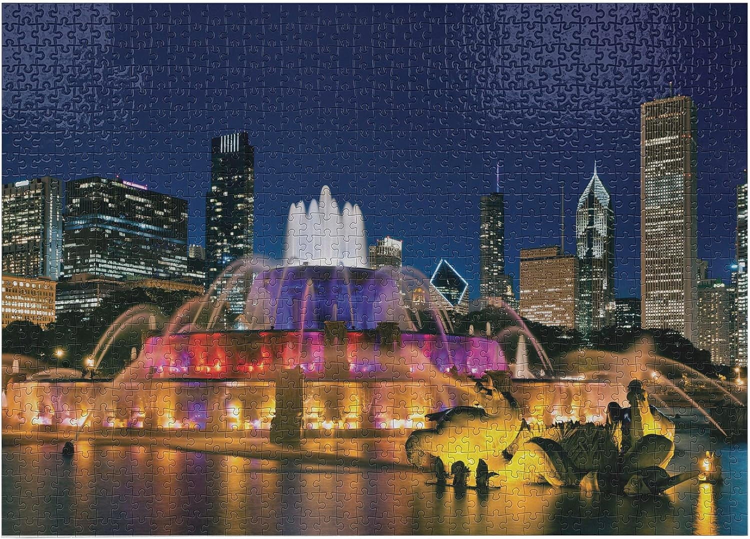 Chicago Skyline Landmark Fountain in The Center of Grant Park Night ...