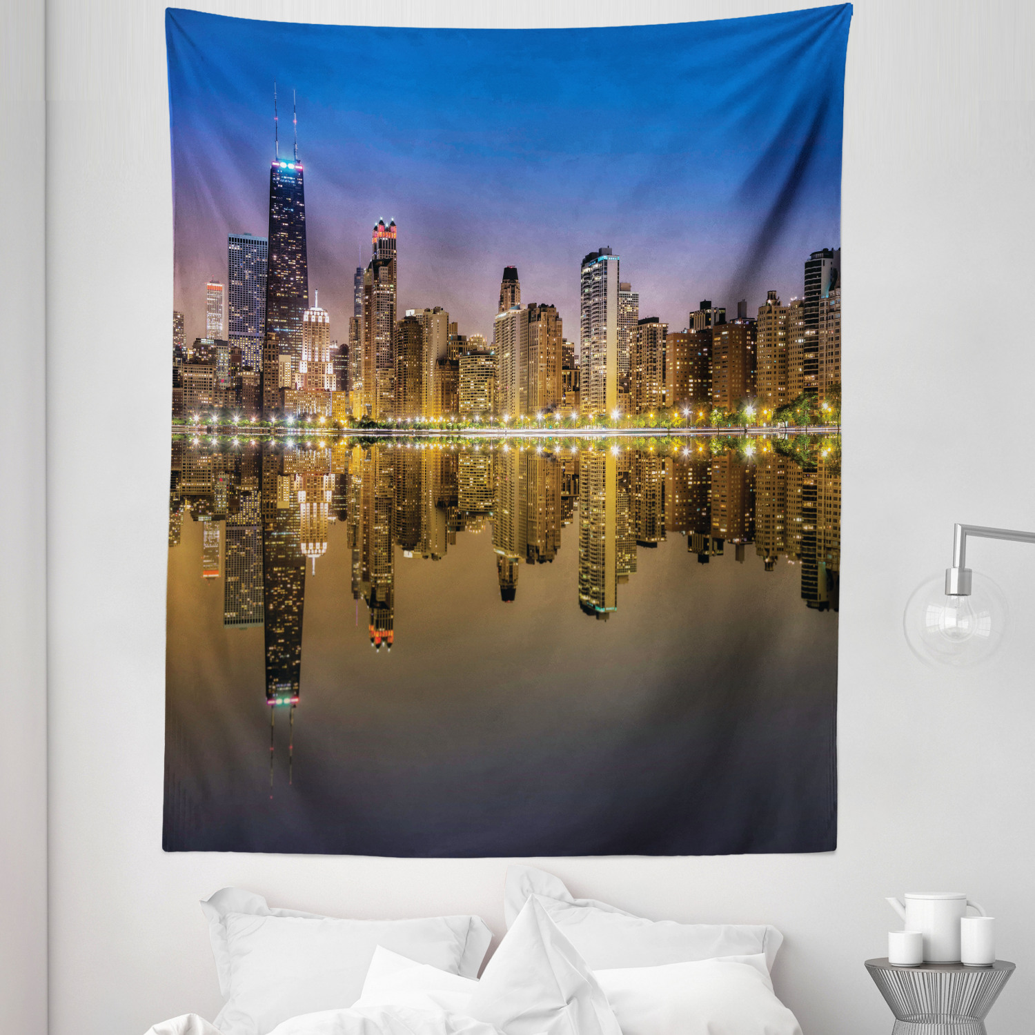 Chicago Skyline Tapestry, Evening Time at Busy American Town Lifestyle ...
