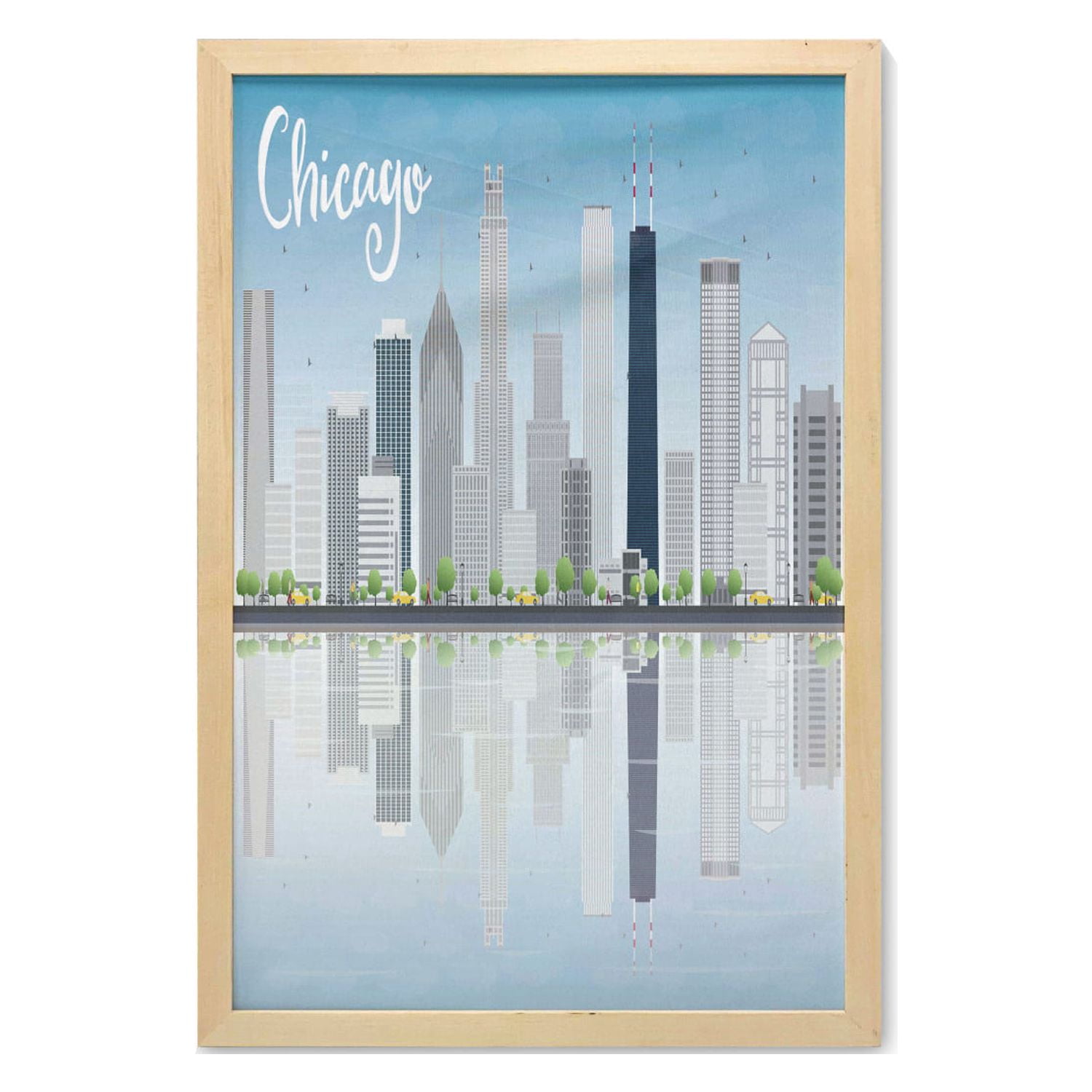 Chicago Skyline Wall Art with Frame, Skyscrapers Lake Michigan Illinois ...