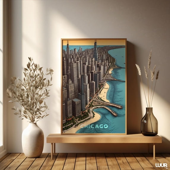 Chicago Skyline and Lake Michigan Cityscape Wall Art, Unframed Canvas ...