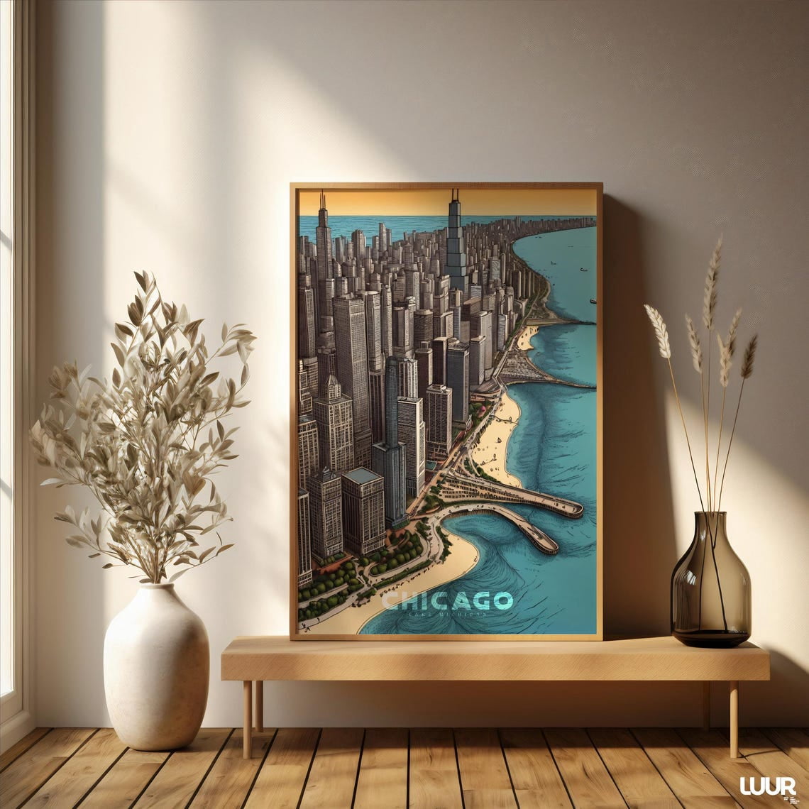 Chicago Skyline and Lake Michigan Cityscape Wall Art, Unframed Canvas ...