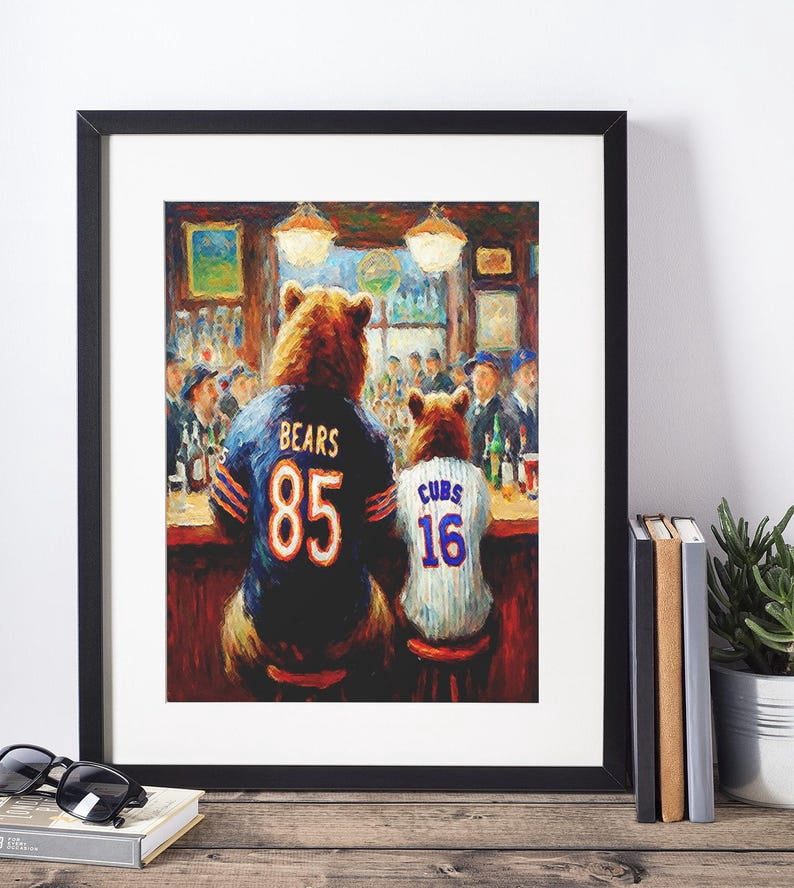 Chicago Sports Bears and Cubs Fans Bar Art Illustration Poster 16x24 ...
