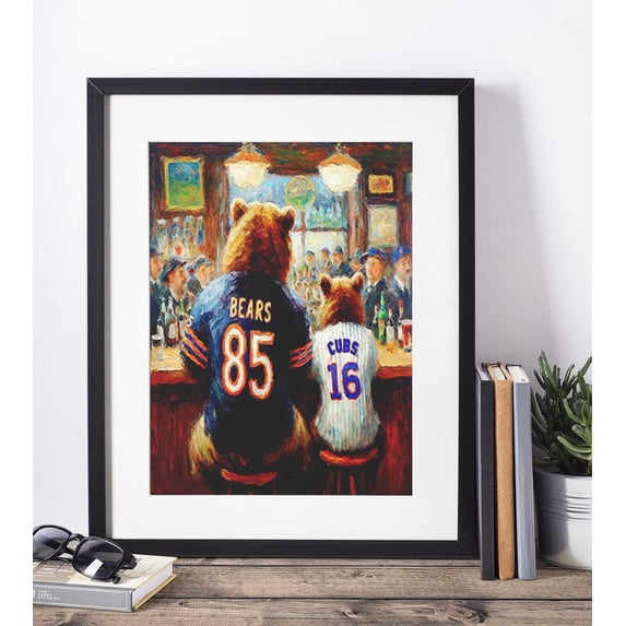Chicago Sports Bears and Cubs Fans Bar Art Illustration Poster 16x24 ...