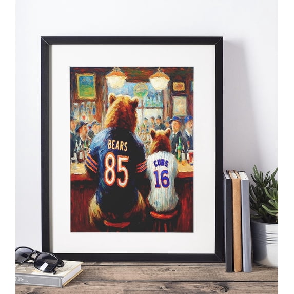 Chicago Sports Bears and Cubs Fans Bar Art Illustration Poster 8x12 ...