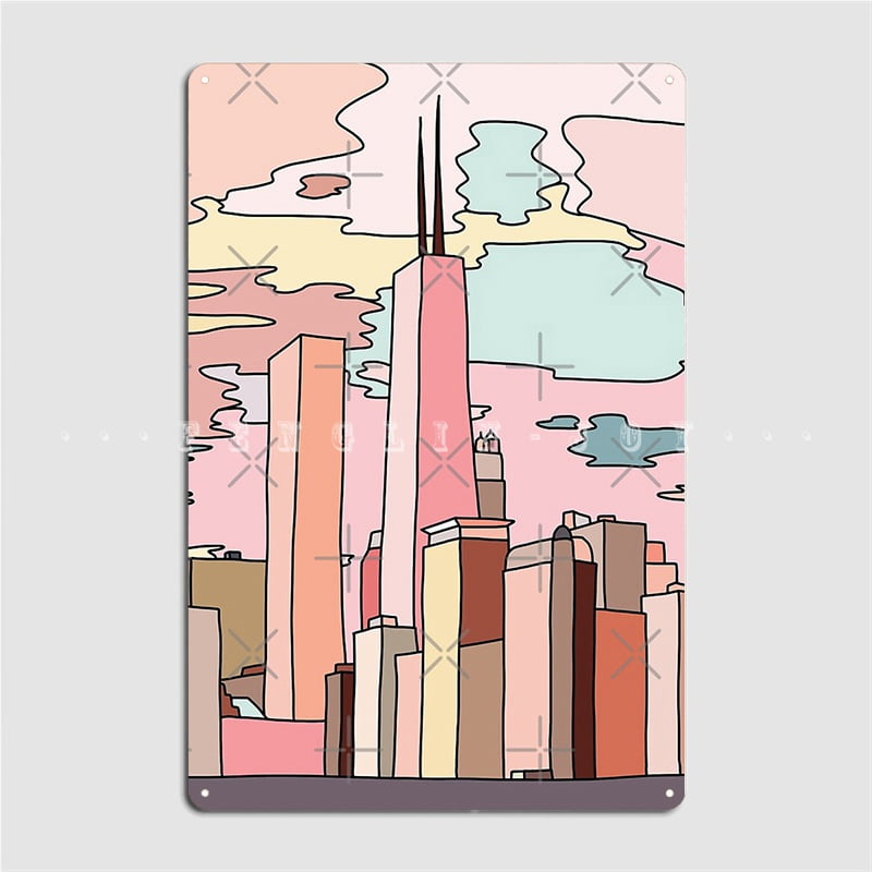 Chicago Sunset By Sasa Elebea Metal Sign Poster Decoration Bar Cave Pub ...