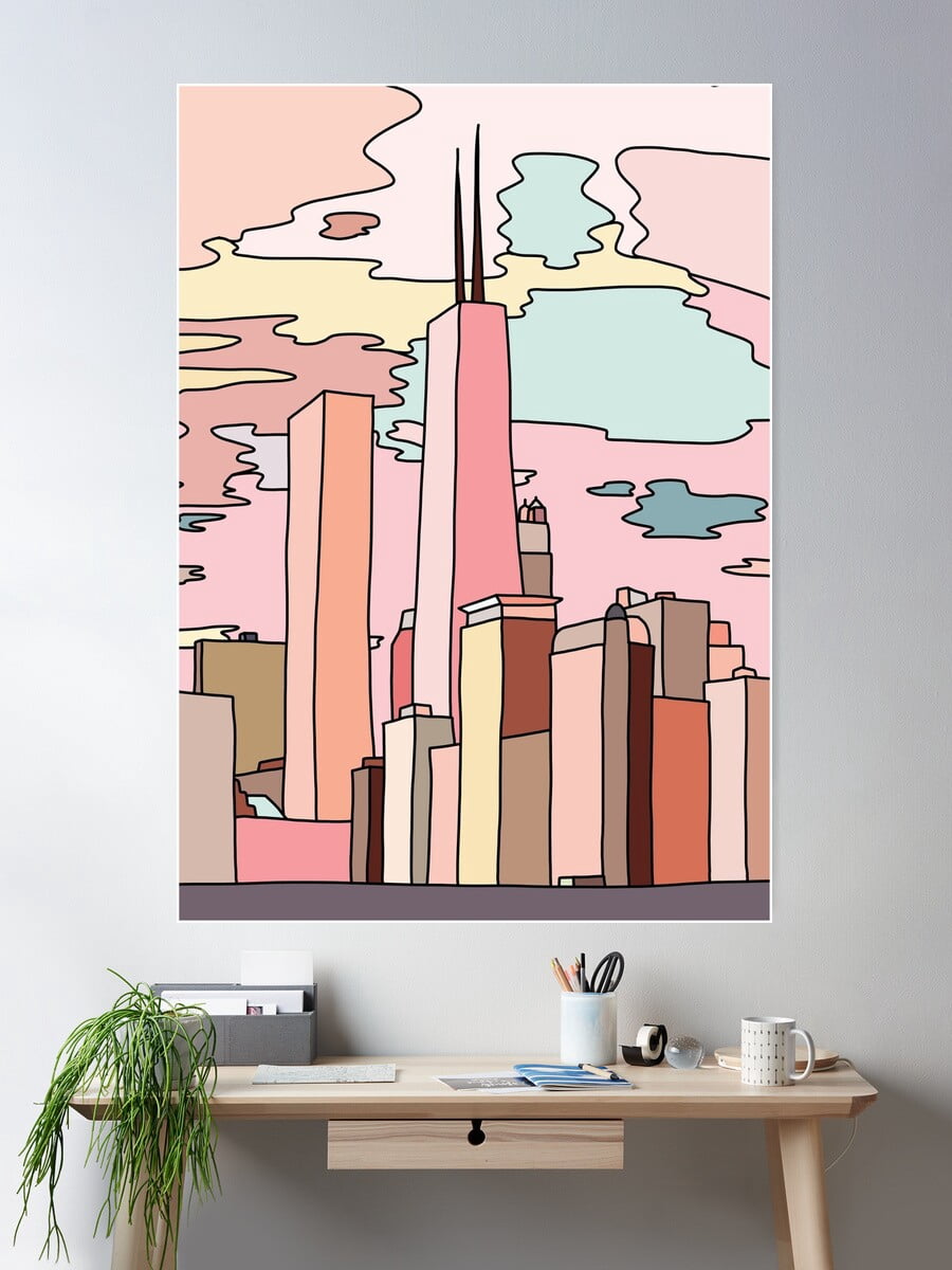 Chicago Sunset By Sasa Elebea Poster Wall Art Modern Wall Decor For ...