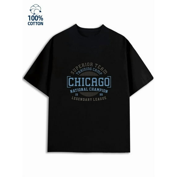 Chicago Tee men's Chicago 180G 100% Cotton black funny interesting ...
