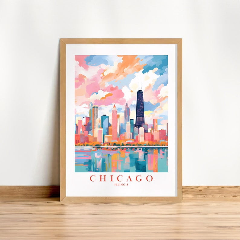 Chicago The Windy City Vintage Retro Typography Skyline Art Poster ...