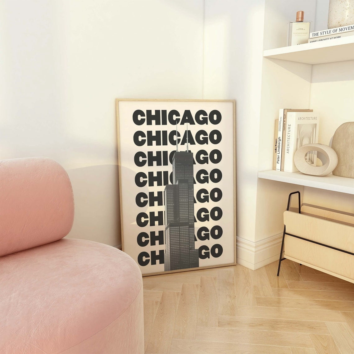 Chicago Travel Poster Black And White Neutral Willis Tower Exhibition ...