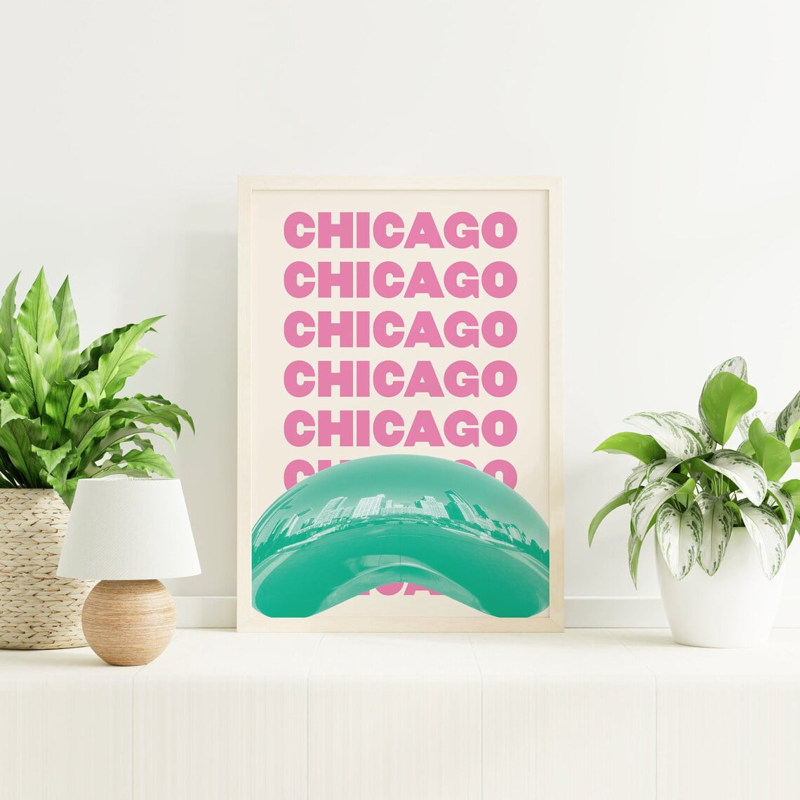 Chicago Travel Poster Pink Green Bean Art Cute Dorm Trendy Wall Poster ...