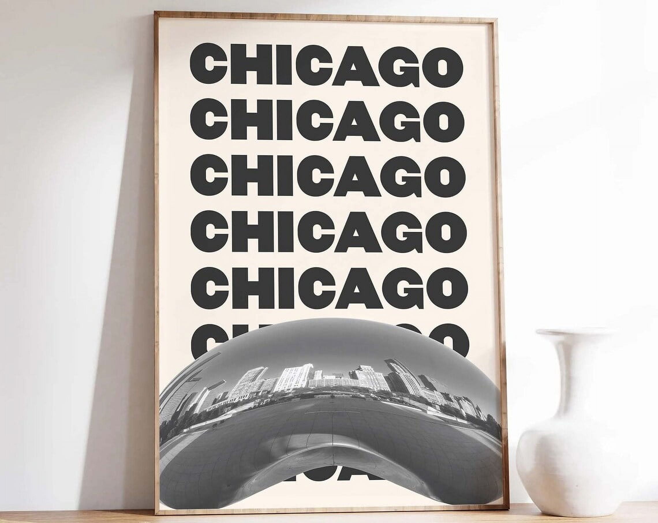 Chicago Travel Print Art Black And White Neutral Chicago Bean Travel ...