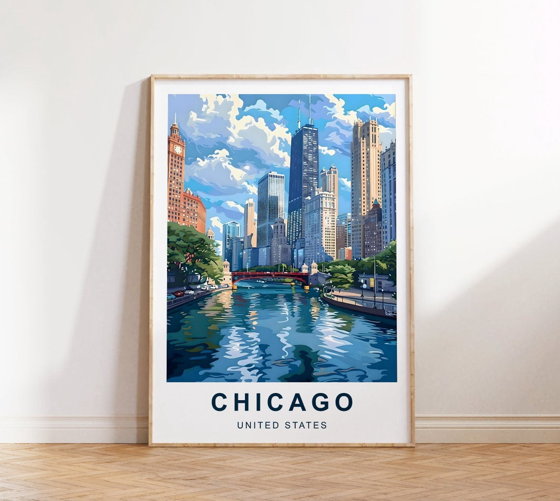 Chicago Travel Print Chicago Print United States Travel Poster Downtown ...