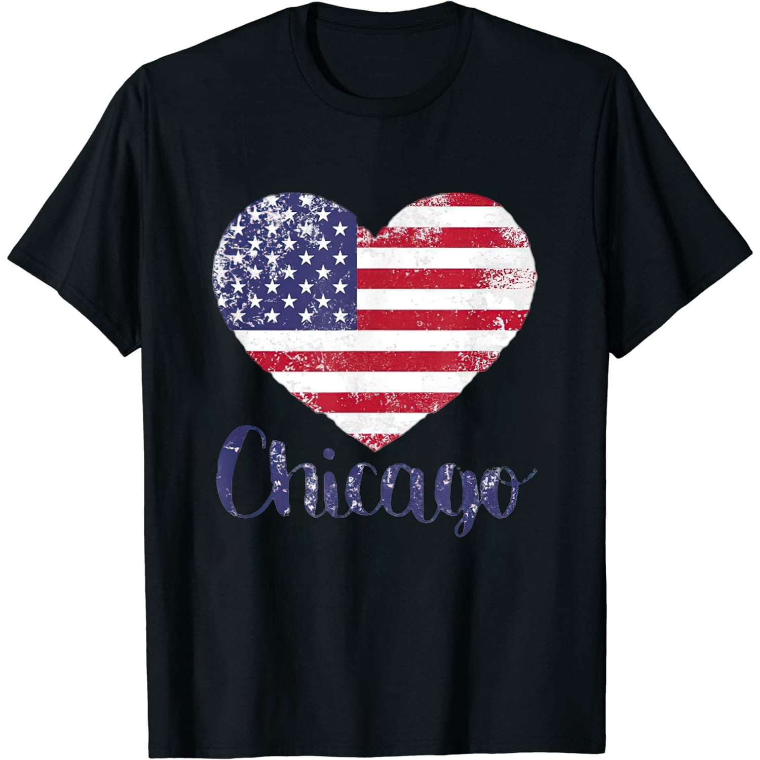 Chicago Vintage Distressed American Flag in Heart T Shirt Black Small ...