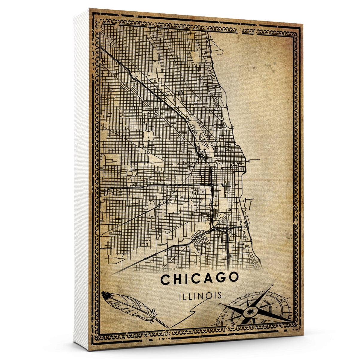 Chicago Vintage Map Prints Canvas, Illinois Map Art Canvas, Canvas ...