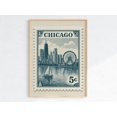 Chicago Vintage Stamp Navy Pier Skyline Sailboatferris Wheel Wall Art ...