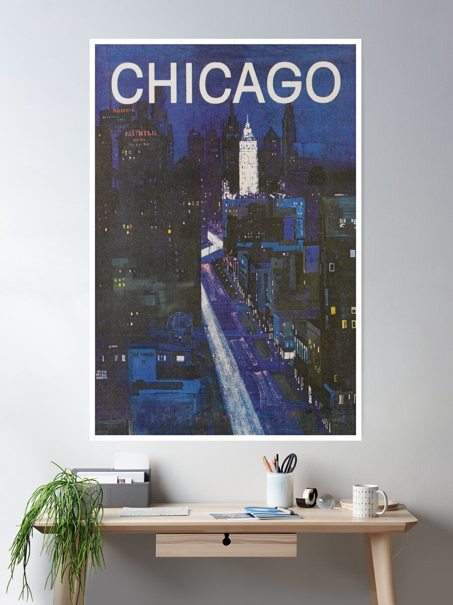 Chicago Vintage Travel Poster Poster Wall Art, Modern Wall Decor For ...