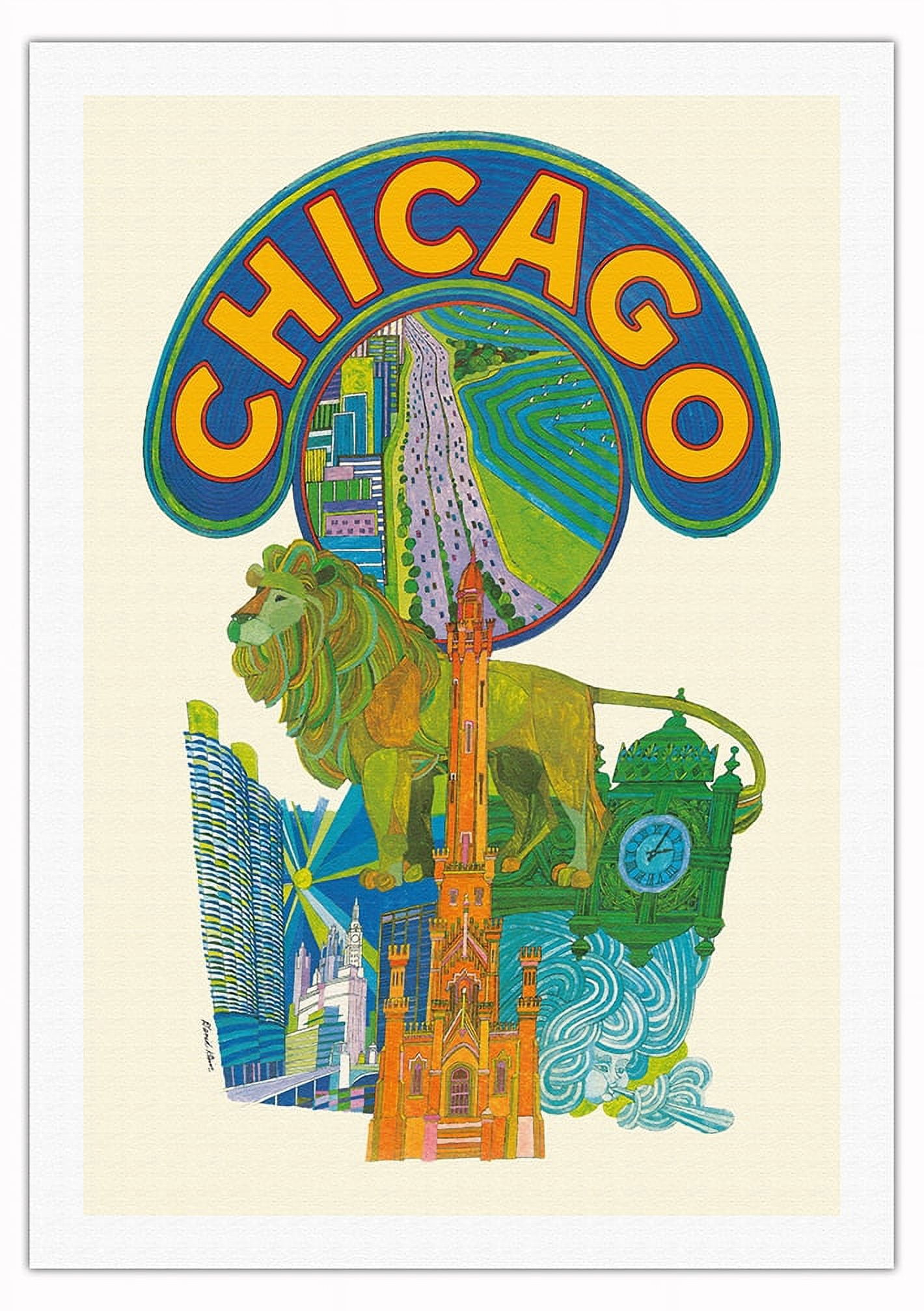 Chicago - Vintage Travel Poster by David Klein c.1955 - Fine Art Rolled ...