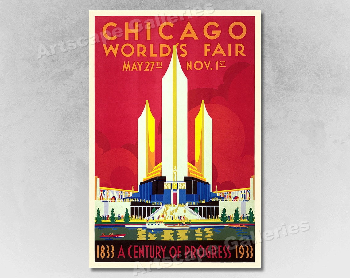 Chicago World 1833-1933 A Century of Progress Vintage Travel, Unframed ...