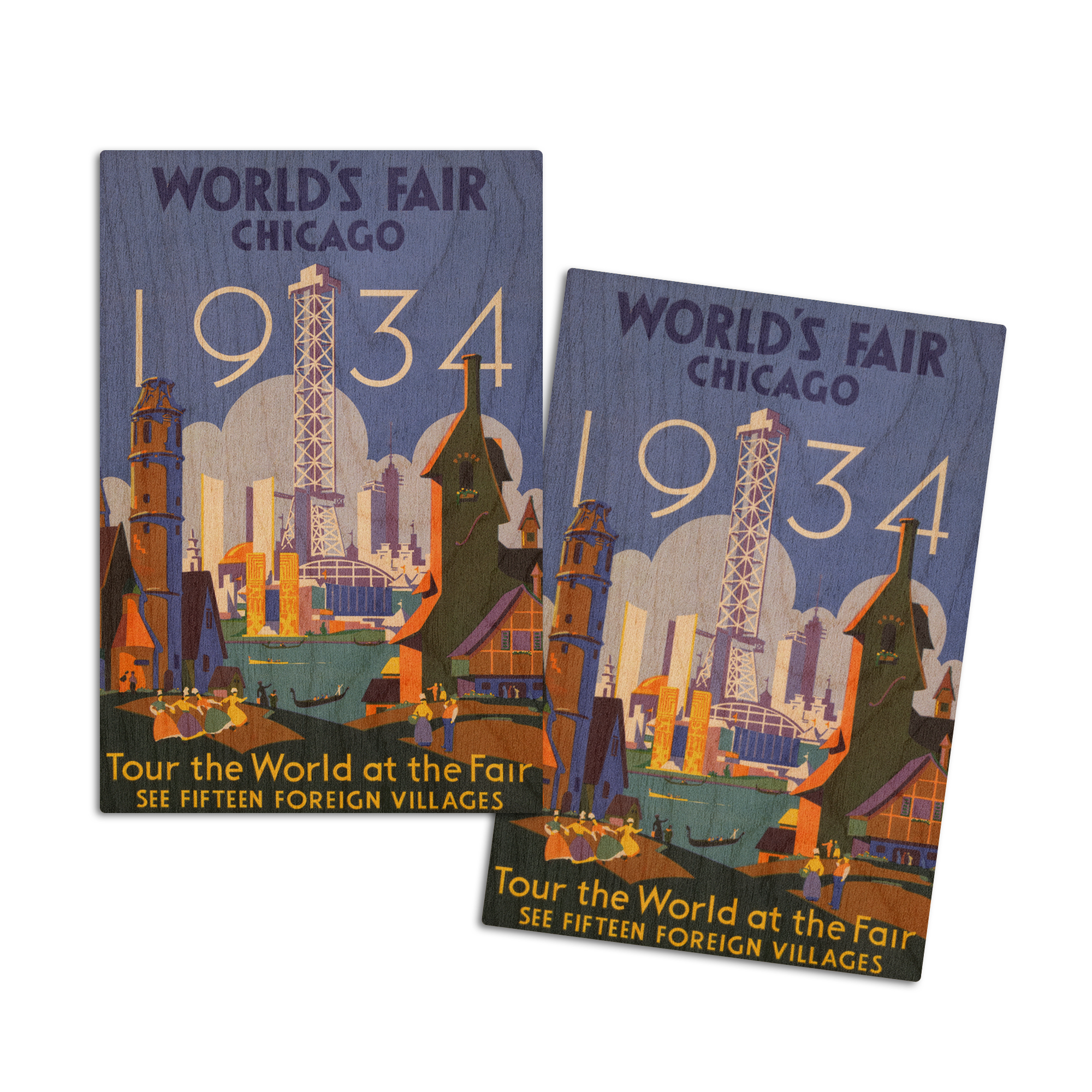 Chicago World's Fair Poster, Tour the World (4x6 Birch Wood Postcards ...