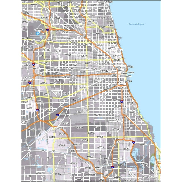 Chicago Zip Code Map GLOSSY POSTER PICTURE PHOTO PRINT BANNER ...