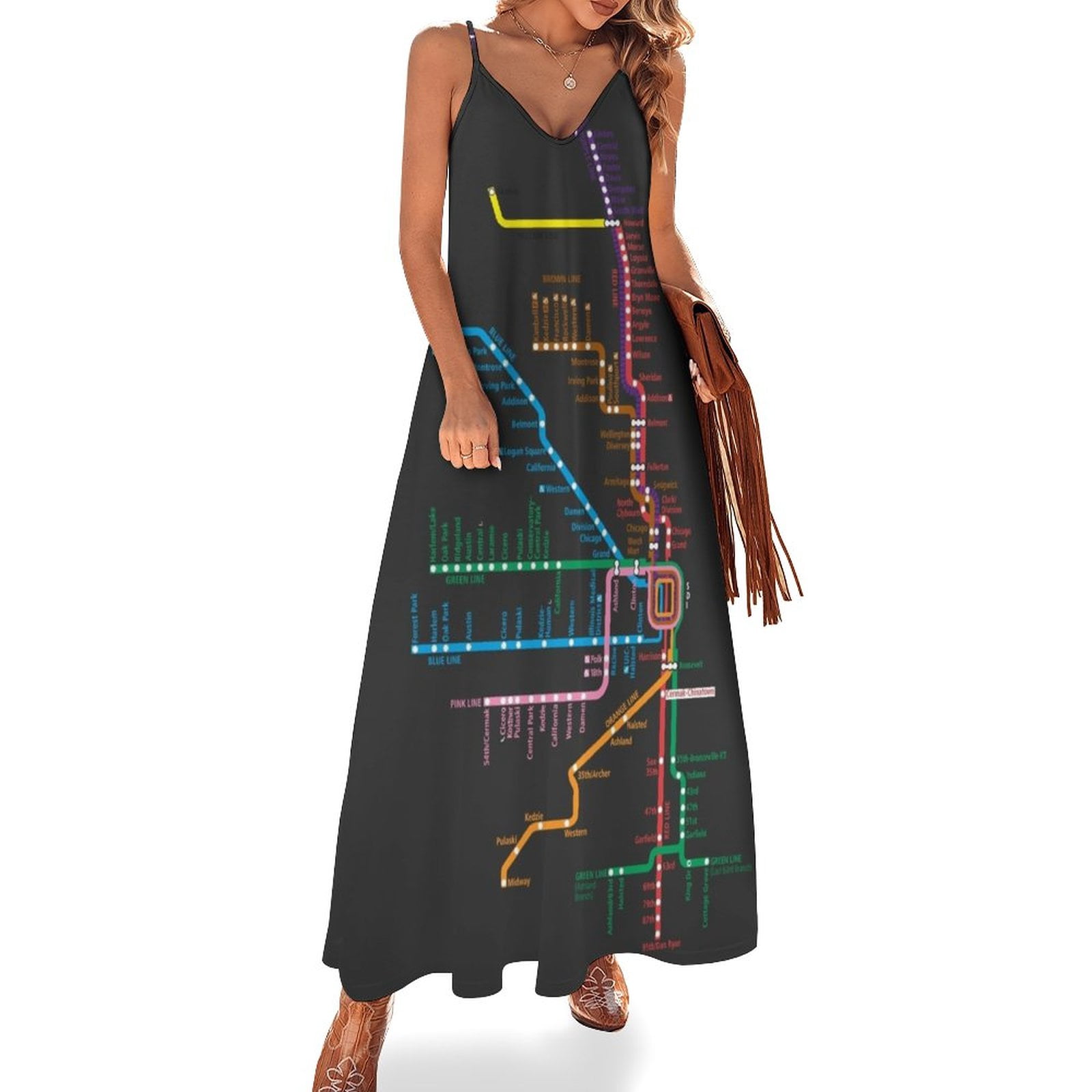 Chicago s Map Sleeveless Dress Cocktail of dresses Woman clothing women ...