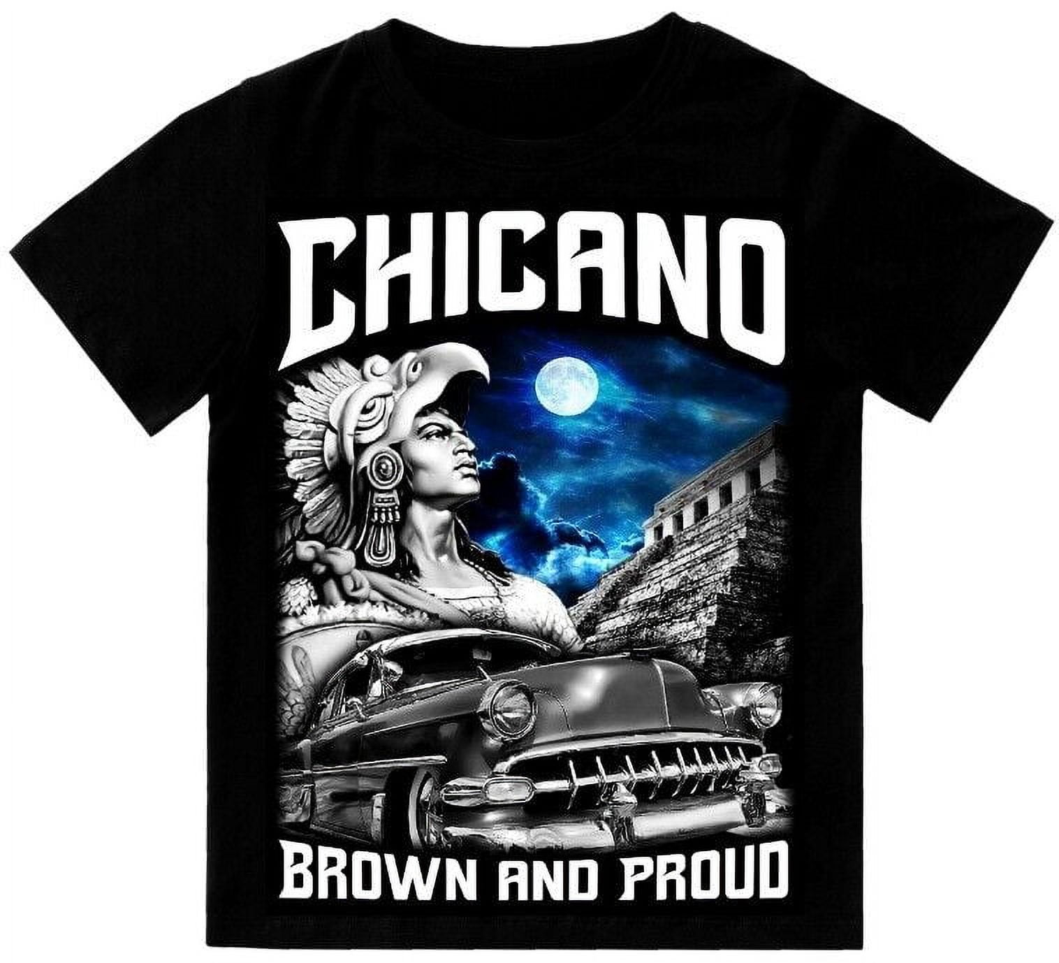 Chicano Brown And Proud Mens Heavyweight T-Shirt Print On Shaka Wear ...