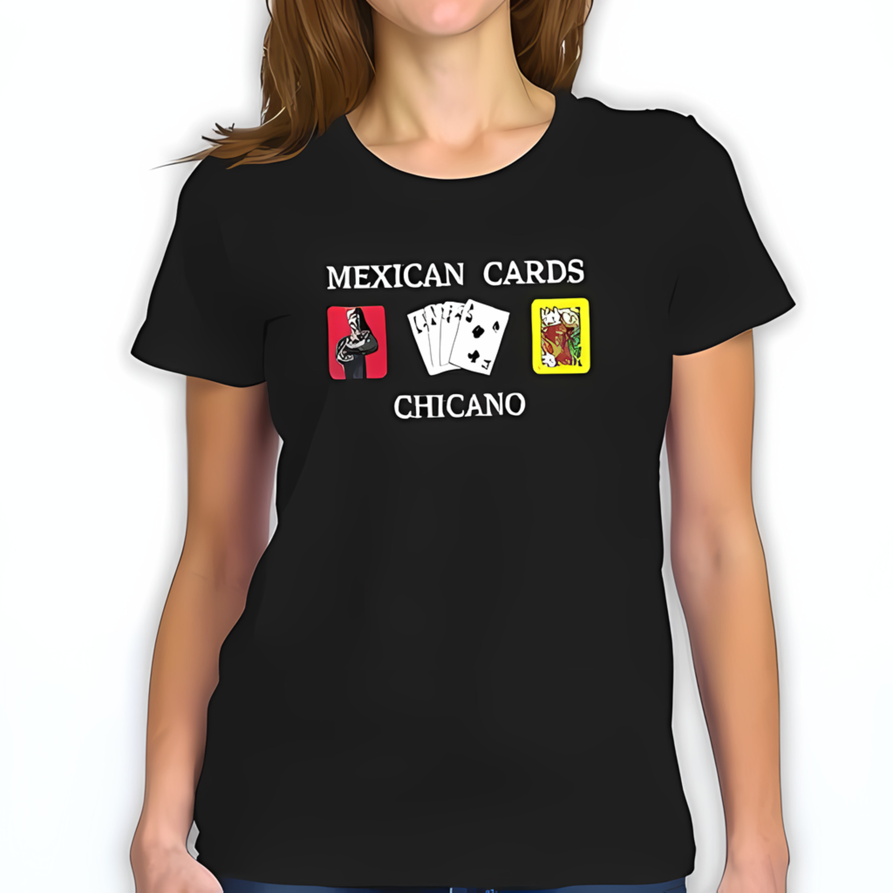 Chicano Culture Cotton Short Sleeve T-Shirt with Bold Mexican Cards ...