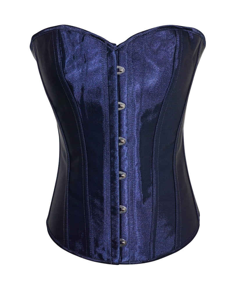 Chicastic Navy Blue Satin Sexy Strong Boned Corset Lace Up Bustier Top
