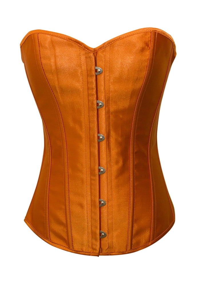 Chicastic Orange Satin Sexy Strong Boned Corset Lace Up Bustier Top 7